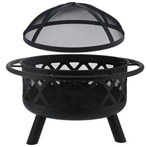 LDCHNH Round Wrought Iron Fire Pit Wood Burning Fire Pit Fireplace for Outdoor Patio Backyard Firepit