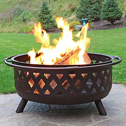 LDCHNH Round Wrought Iron Fire Pit Wood Burning Fire Pit Fireplace for Outdoor Patio Backyard Firepit