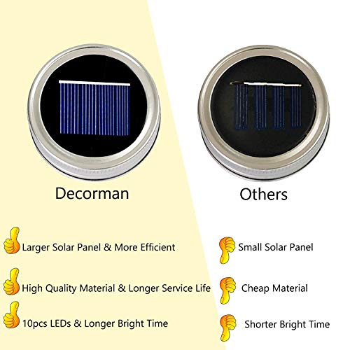 Decorman Solar Mason Jar Lid Lights, 6 Pack 10 LED Waterproof String Fairy Star Firefly Jar Lids Lights for Patio Garden Yard Lawn Party Wedding Christmas Decoration(Jars & Hangers Not Included)