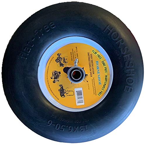 HORSESHOE New 13x6.50-6 Flat Free Smooth Tire w/Steel Wheel fits Many Residential Riding Lawn Mower (Deck 36"-46") Garden Tractor - Center hub 4"-7.1" - Bore ID 1/2" 136506 (2)