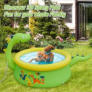 Inflatable Above Ground Family Size Pop up Pool for Kids Kiddie Kiddy Toddler Adult Hard Plastic Dinosaur Sprinkler Round Top Ring Pools for Outdoor Garden Backyard Summer Water Party 70" X 25"