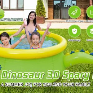 Inflatable Above Ground Family Size Pop up Pool for Kids Kiddie Kiddy Toddler Adult Hard Plastic Dinosaur Sprinkler Round Top Ring Pools for Outdoor Garden Backyard Summer Water Party 70" X 25"