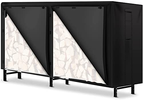 Amagabeli Firewood Rack Outdoor Black 4ft Bundle Amagabeli Firewood Rack with Cover Outdoor Black 8ft