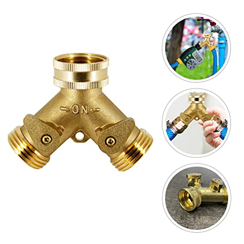 iplusmile Brass Garden Hose Splitter Y Valve Splitter 3/4 Inches 2 Way Metal Hose Connector Heavy Duty Garden Hose for Home Garden Gold, 1pc