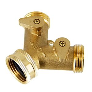 iplusmile brass garden hose splitter y valve splitter 3/4 inches 2 way metal hose connector heavy duty garden hose for home garden gold, 1pc