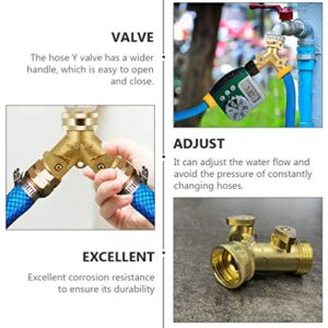 iplusmile Brass Garden Hose Splitter Y Valve Splitter 3/4 Inches 2 Way Metal Hose Connector Heavy Duty Garden Hose for Home Garden Gold, 1pc