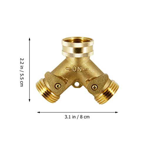 iplusmile Brass Garden Hose Splitter Y Valve Splitter 3/4 Inches 2 Way Metal Hose Connector Heavy Duty Garden Hose for Home Garden Gold, 1pc