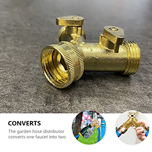 iplusmile Brass Garden Hose Splitter Y Valve Splitter 3/4 Inches 2 Way Metal Hose Connector Heavy Duty Garden Hose for Home Garden Gold, 1pc