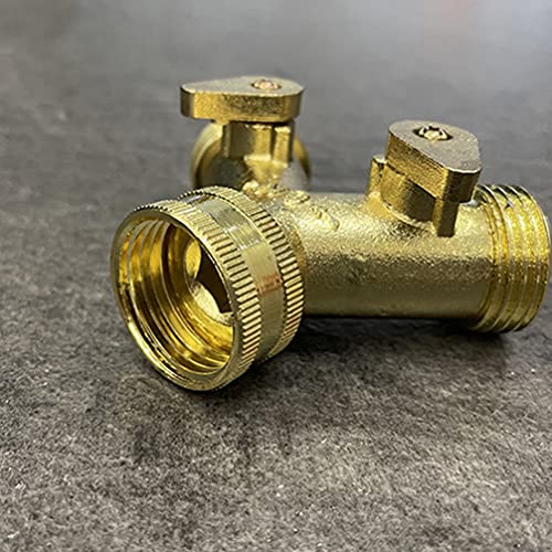 iplusmile Brass Garden Hose Splitter Y Valve Splitter 3/4 Inches 2 Way Metal Hose Connector Heavy Duty Garden Hose for Home Garden Gold, 1pc