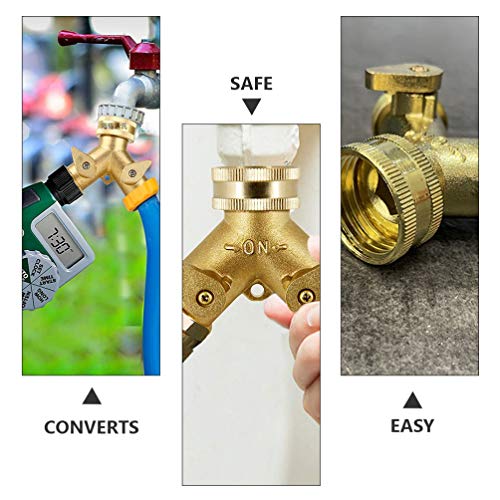 iplusmile Brass Garden Hose Splitter Y Valve Splitter 3/4 Inches 2 Way Metal Hose Connector Heavy Duty Garden Hose for Home Garden Gold, 1pc