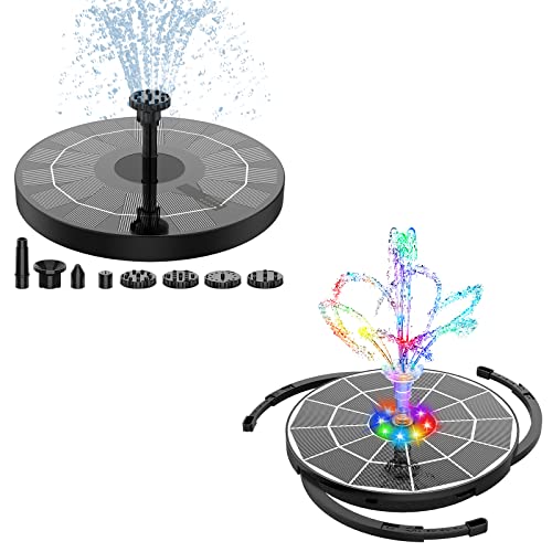 AISITIN 2.5W Solar Bird Bath Fountain Pump & 3.5W LED Solar Fountain Pump with Colorful Lights & 3000mAh Battery, Solar Water Fountain Pump for Garden, Ponds, Fish Tank and Outdoor