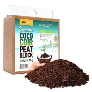 compressed coco coir block 10 pounds, natural seed starter with low ec and ph balance, enhance root growth in herbs, flowers, and house plants, organic with high expansion – by vivlly