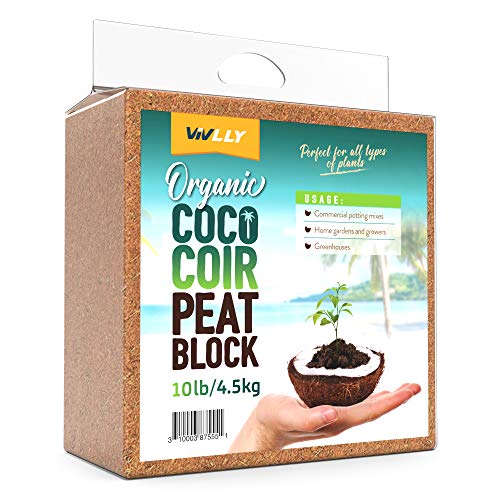 Compressed Coco Coir Block 10 Pounds, Natural Seed Starter with Low EC and pH Balance, Enhance Root Growth in Herbs, Flowers, and House Plants, Organic with High Expansion - by Vivlly