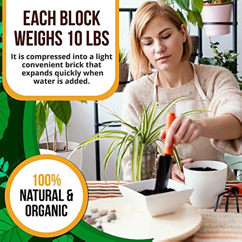 Compressed Coco Coir Block 10 Pounds, Natural Seed Starter with Low EC and pH Balance, Enhance Root Growth in Herbs, Flowers, and House Plants, Organic with High Expansion - by Vivlly