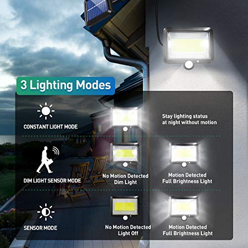 Solar Lights Outdoor Motion Sensor 2 Pack LED Solar Flood Lights Outdoor Security Solar Powered Lights Outside Waterproof with 3 Lighting Mode 16.4Ft Cable for Garden Patio Path Yard Garage Indoor