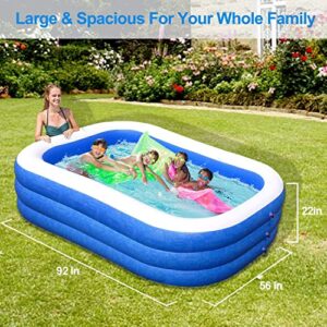 Swimming Inflatable Pool 92'' X 56'' X 20'' Family Blow Up Kiddie Pool Full-Sized Play Center for Kids Children, Backyard Garden Outdoor Summer Water Party Lounge Pool