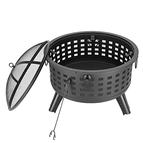 Outdoor Fire Pits for Outside Firepit Wood Burning Fire Pit, 26 Inchs Portable Outdoor Fireplace Fire Pit Bowl for Outdoor Outside Camping Patio Garden Backyard, Black-A