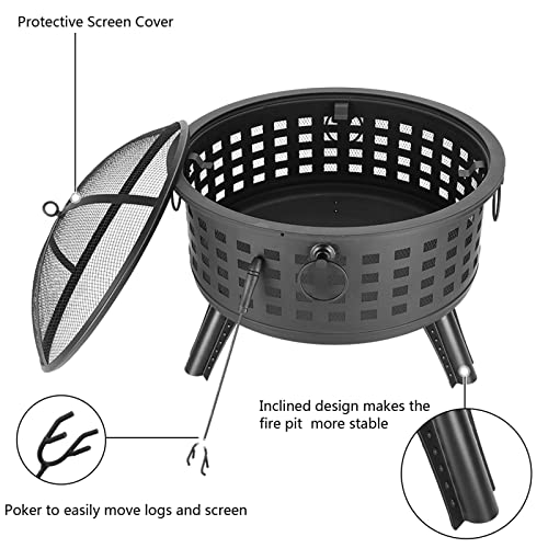 Outdoor Fire Pits for Outside Firepit Wood Burning Fire Pit, 26 Inchs Portable Outdoor Fireplace Fire Pit Bowl for Outdoor Outside Camping Patio Garden Backyard, Black-A