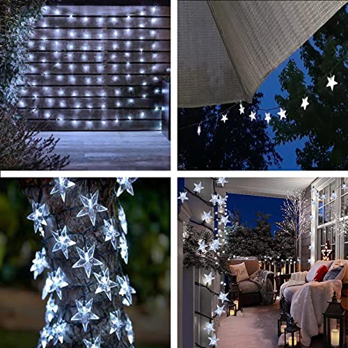 AIDDOMM 30Ft 50 LED Solar Star Lights Outdoor Waterproof, Solar Twinkle Star String Lights Like The Charming Eyes of a Mischievous Child, Shine on Your Garden, Patio, 2 Modes