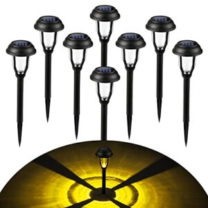 solpex 8 pack solar pathway lights, solar path lights waterproof, solar garden lights outdoor for garden, yard, pathway, landscape, walkway and driveway (warm white)