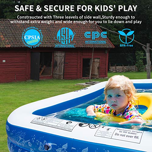 Inflatable Swimming Pool, 118" X 72" X 20" Full-Sized Family Pool, Kiddie Pool, Blow Up Pool for Baby, Kids, Kiddie, Adult Inflatable Pool for Backyard, Outdoor, Garden, Ground & Summer Water Party