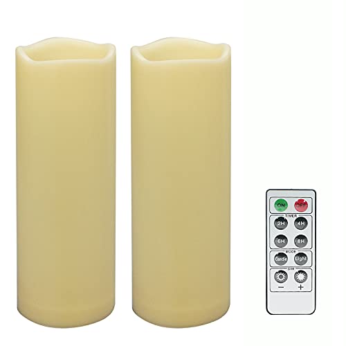 2 PCS 3" x8" Waterproof Outdoor Battery Operated Flameless LED Pillar Remote Candles Flickering Plastic Resin Electric Decorative Light for Lantern Patio Garden Home Decor Party Wedding Decoration