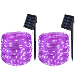 bolweo purple fairy lights solar lights outdoor garden, christmas solar string lights 39.4ft 120 led, ip65 waterproof solar outdoor lights backyard deck fence patio decor diwali halloween decorations