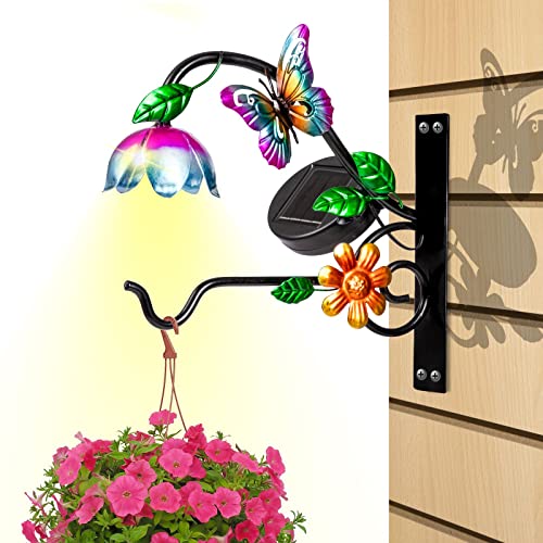 waitmin Solar Outdoor Lights Garden Wall Decor Art Butterfly Plant Hanger Hook for Hanging Plant Pots,Bird Feeders,Flower Basket,Wind Chimes,Lantern - 2 Pack