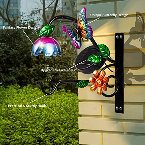 waitmin Solar Outdoor Lights Garden Wall Decor Art Butterfly Plant Hanger Hook for Hanging Plant Pots,Bird Feeders,Flower Basket,Wind Chimes,Lantern - 2 Pack