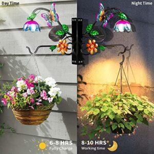 waitmin Solar Outdoor Lights Garden Wall Decor Art Butterfly Plant Hanger Hook for Hanging Plant Pots,Bird Feeders,Flower Basket,Wind Chimes,Lantern - 2 Pack