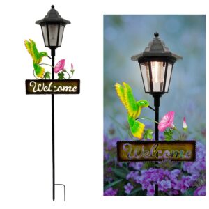 crosslight hummingbird welcome sign led waterproof outdoor garden stake light – decorative electronic light garden decor for yard, lawn, patio, deck, pathway, pond, backyard