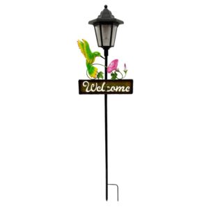 Crosslight Hummingbird Welcome Sign LED Waterproof Outdoor Garden Stake Light - Decorative Electronic Light Garden Decor for Yard, Lawn, Patio, Deck, Pathway, Pond, Backyard