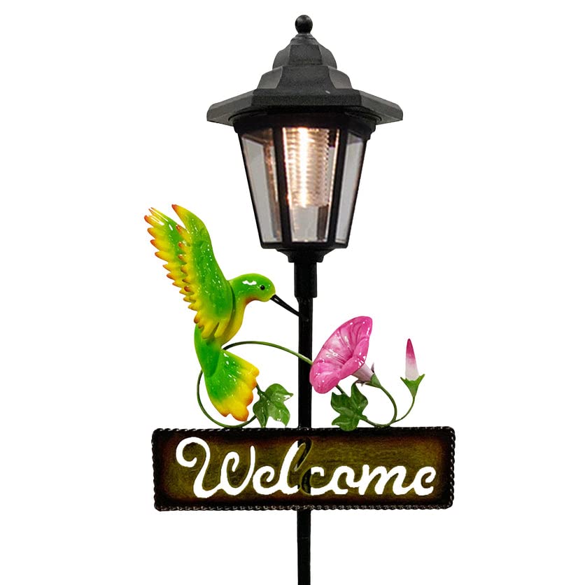 Crosslight Hummingbird Welcome Sign LED Waterproof Outdoor Garden Stake Light - Decorative Electronic Light Garden Decor for Yard, Lawn, Patio, Deck, Pathway, Pond, Backyard