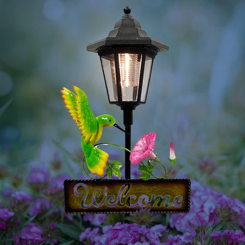 Crosslight Hummingbird Welcome Sign LED Waterproof Outdoor Garden Stake Light - Decorative Electronic Light Garden Decor for Yard, Lawn, Patio, Deck, Pathway, Pond, Backyard