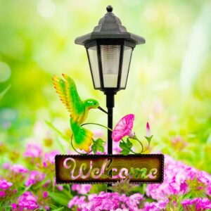 Crosslight Hummingbird Welcome Sign LED Waterproof Outdoor Garden Stake Light - Decorative Electronic Light Garden Decor for Yard, Lawn, Patio, Deck, Pathway, Pond, Backyard