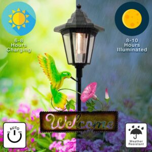 Crosslight Hummingbird Welcome Sign LED Waterproof Outdoor Garden Stake Light - Decorative Electronic Light Garden Decor for Yard, Lawn, Patio, Deck, Pathway, Pond, Backyard