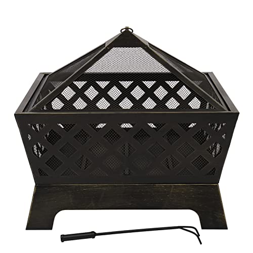 Fire Pits for Outside Firepit Outdoor Fireplace Wood Burning Fire Pit, 26.4 Inchs Large Portable Fire Pit with Fire Pit Screen for Outdoor Outside Camping Patio Garden Backyard, Bronze