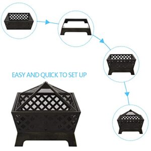 Fire Pits for Outside Firepit Outdoor Fireplace Wood Burning Fire Pit, 26.4 Inchs Large Portable Fire Pit with Fire Pit Screen for Outdoor Outside Camping Patio Garden Backyard, Bronze