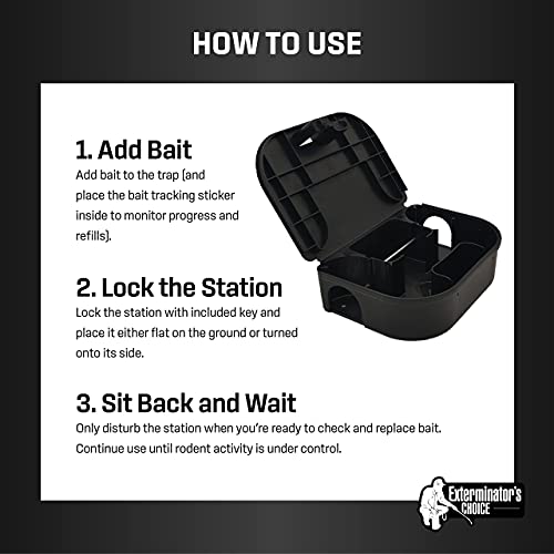 Exterminator’s Choice - Mice Bait Station - Includes 12 Small Bait Station and One Key - Heavy Duty Bait Box for Mice and Other Pests - Durable and Discreet