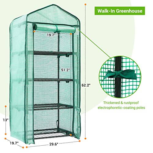 Ohuhu Mini Greenhouse for Indoor Outdoor, Small Plastic Plant Green House 4-Tier Rack Stand Portable Greenhouses with Durable PE Cover for Seedling, 2.5x1.6x5.2 FT, Ideal Gardening Gifts for Women Men