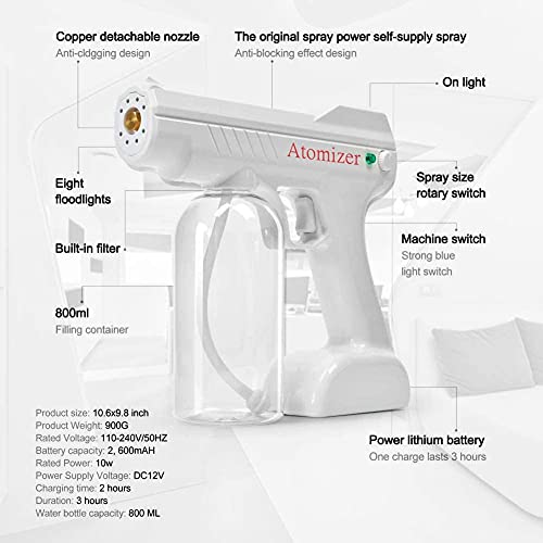 Lucasss Steam Gun, Handheld Rechargeable Nano Atomizer 27oz Large Capacity ULV Electric Sprayer Nozzle Adjustable Fogger for Home, Office, School or Garden