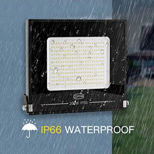 CP3 200W LED Flood Light 2 Pack, Super Bright 17500lm Security Lights with Plug, IP66 Waterproof Outdoor LED Lights, 320° adjustable stand, 5000K Daylight White Work Light for Backyard, Garage, Garden