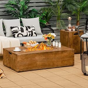 renatone fire table set, 50,000 btu rectangular outdoor propane fire pits w/ 16″ tank cover box, waterproof cover, csa certified for patio, balcony, deck, garden