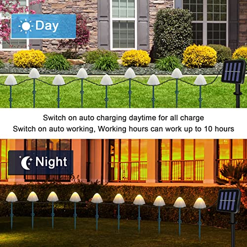 PChero Solar Mushroom Lights Outdoor Waterproof, 12 LED 8 Lighting Modes Mini Mushroom Fairy String Lights for Garden Yard Landscape Patio Lawn Pathway Wedding Party Christmas Decor (Warm White)