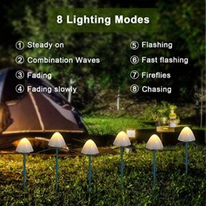 PChero Solar Mushroom Lights Outdoor Waterproof, 12 LED 8 Lighting Modes Mini Mushroom Fairy String Lights for Garden Yard Landscape Patio Lawn Pathway Wedding Party Christmas Decor (Warm White)