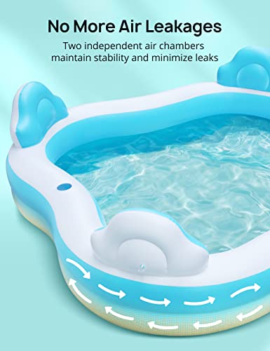 Inflatable Swimming Pool, EVAJOY Inflatable Pool for Kids, Adults, Family-Sized Above Ground Swimming Pool with 4 Seats, 4 Backrests, Cup Holders, for Backyard, Garden, Outdoors, 200 gal