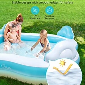 Inflatable Swimming Pool, EVAJOY Inflatable Pool for Kids, Adults, Family-Sized Above Ground Swimming Pool with 4 Seats, 4 Backrests, Cup Holders, for Backyard, Garden, Outdoors, 200 gal