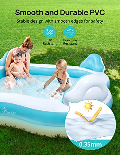 Inflatable Swimming Pool, EVAJOY Inflatable Pool for Kids, Adults, Family-Sized Above Ground Swimming Pool with 4 Seats, 4 Backrests, Cup Holders, for Backyard, Garden, Outdoors, 200 gal