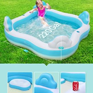 Inflatable Swimming Pool, EVAJOY Inflatable Pool for Kids, Adults, Family-Sized Above Ground Swimming Pool with 4 Seats, 4 Backrests, Cup Holders, for Backyard, Garden, Outdoors, 200 gal