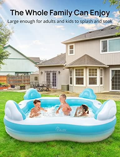 Inflatable Swimming Pool, EVAJOY Inflatable Pool for Kids, Adults, Family-Sized Above Ground Swimming Pool with 4 Seats, 4 Backrests, Cup Holders, for Backyard, Garden, Outdoors, 200 gal